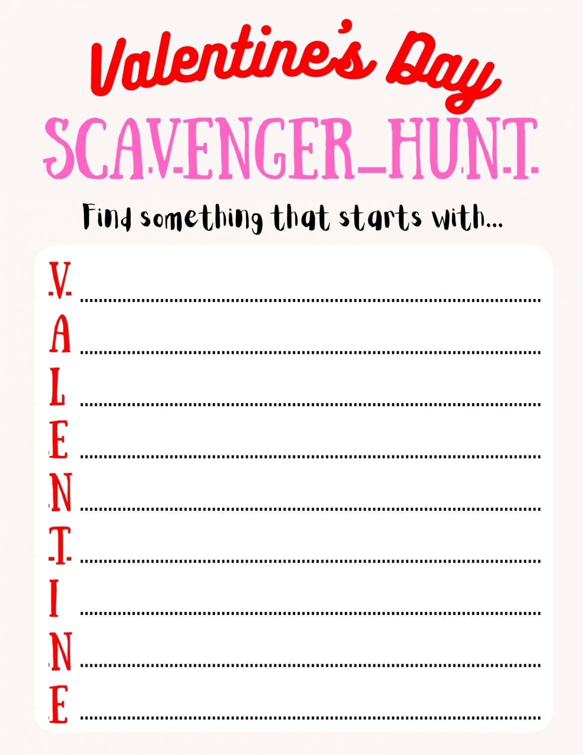 Valentine's Day Scavenger Hunt For Kids - Free Printable