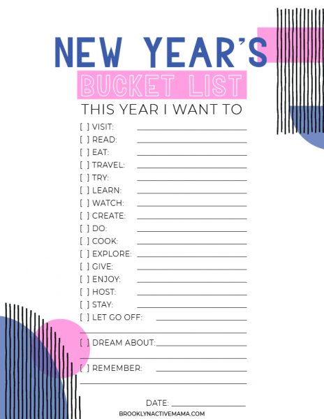 New Year's Goals Free Printable Bucket List
