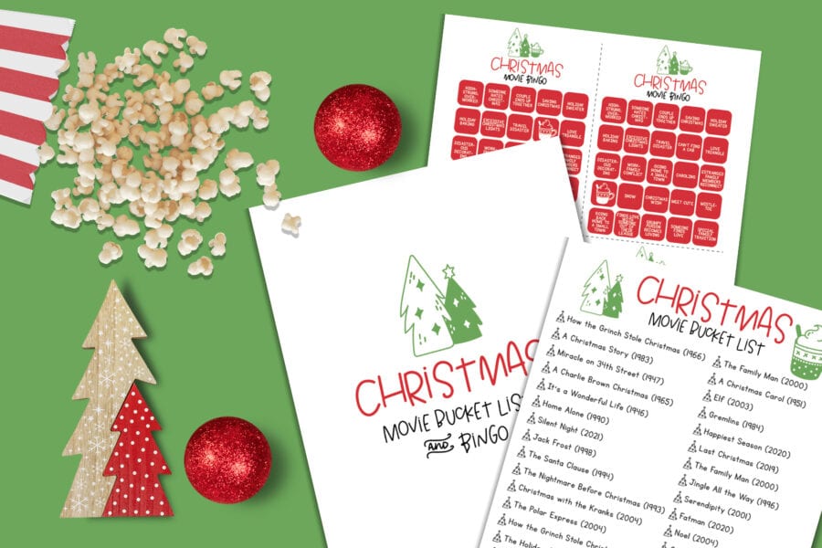 Free Printable Christmas Movie Bucket List + Movie Bingo Game