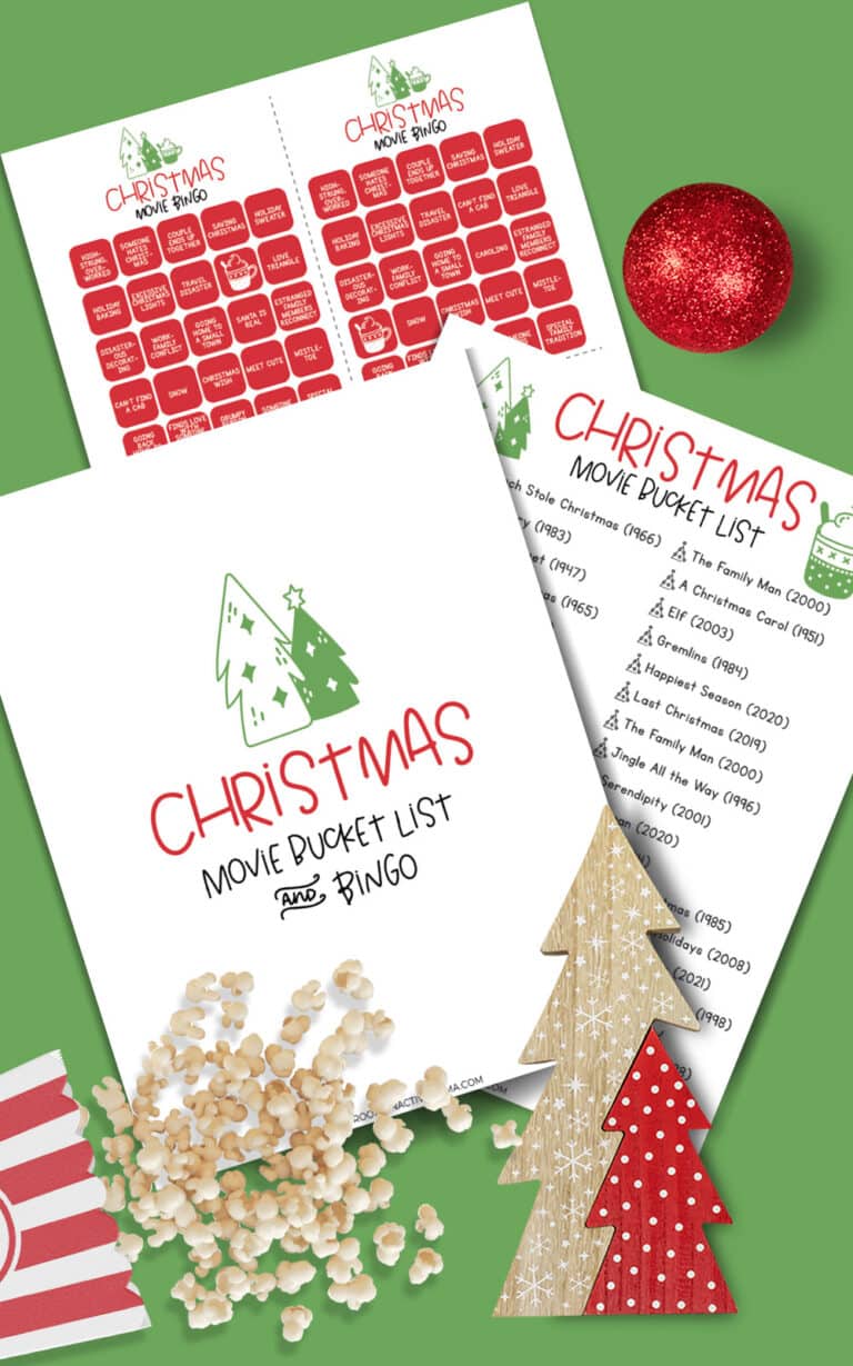 Free Printable Christmas Movie Bucket List + Movie Bingo Game