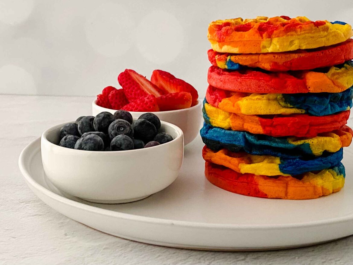 The Absolute Best Rainbow Waffles Recipe
