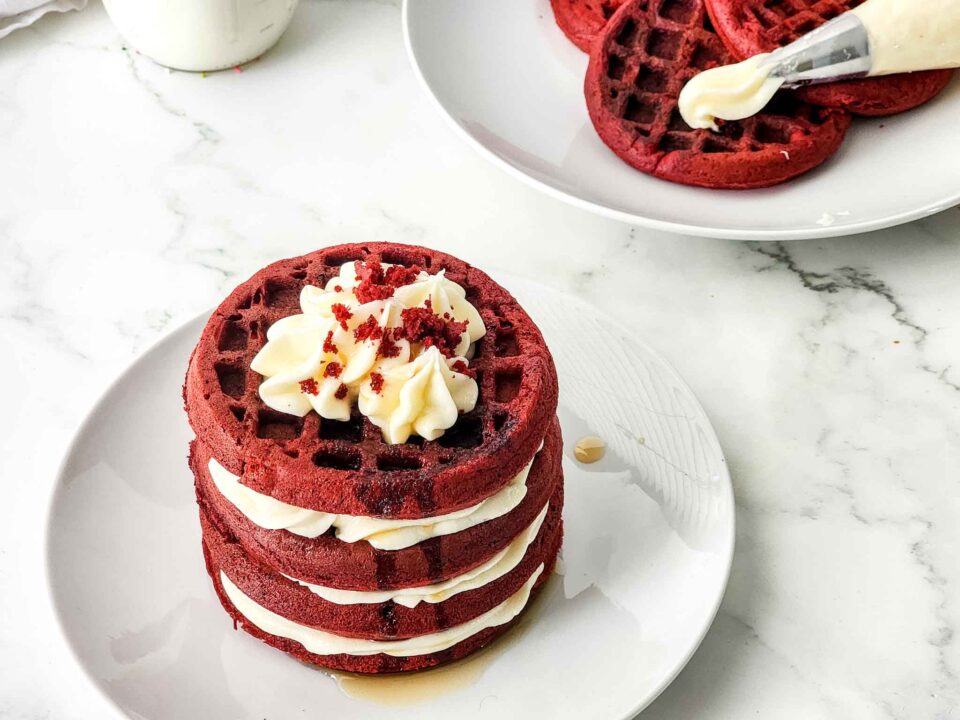 Red Velvet Cake Mix Waffles (with Cream Cheese Frosting)