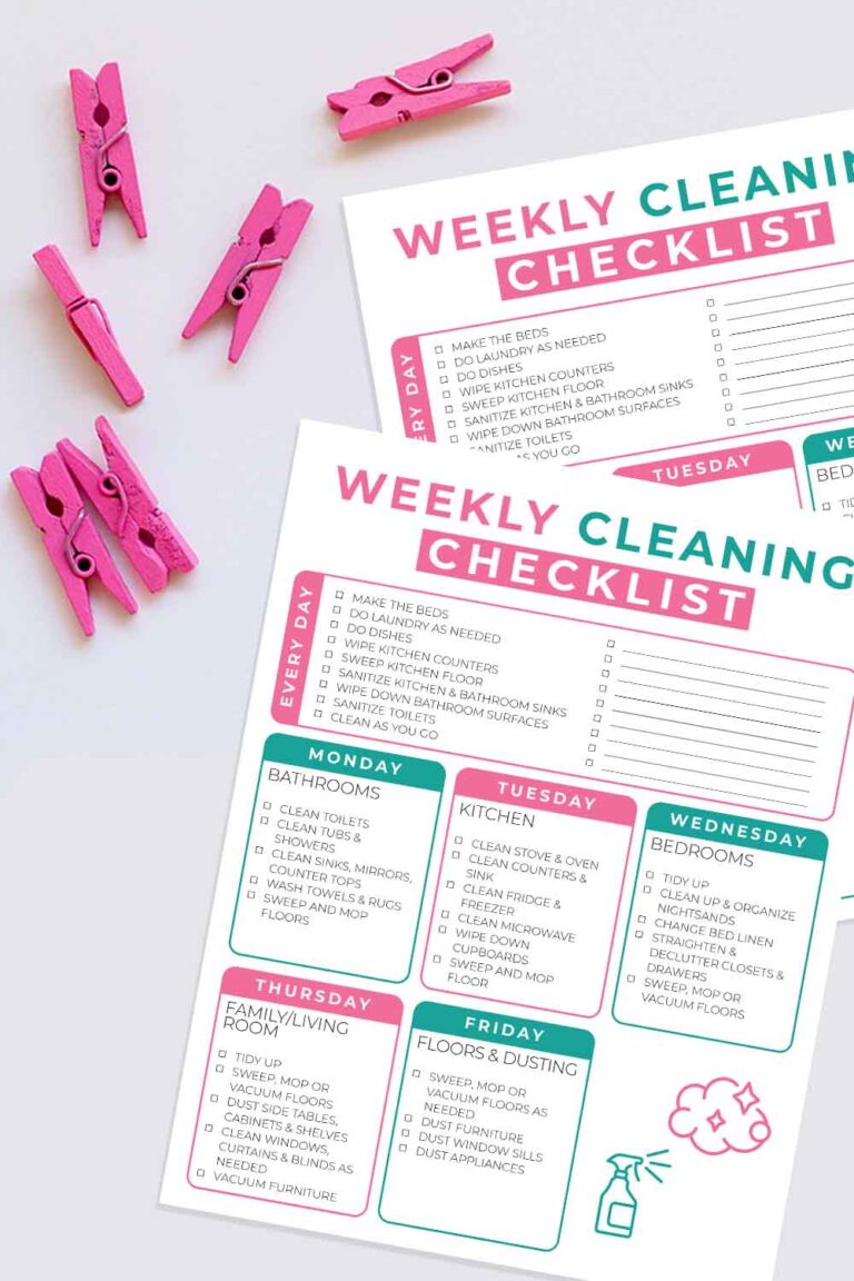 Handy Free Printable Weekly Cleaning Checklist